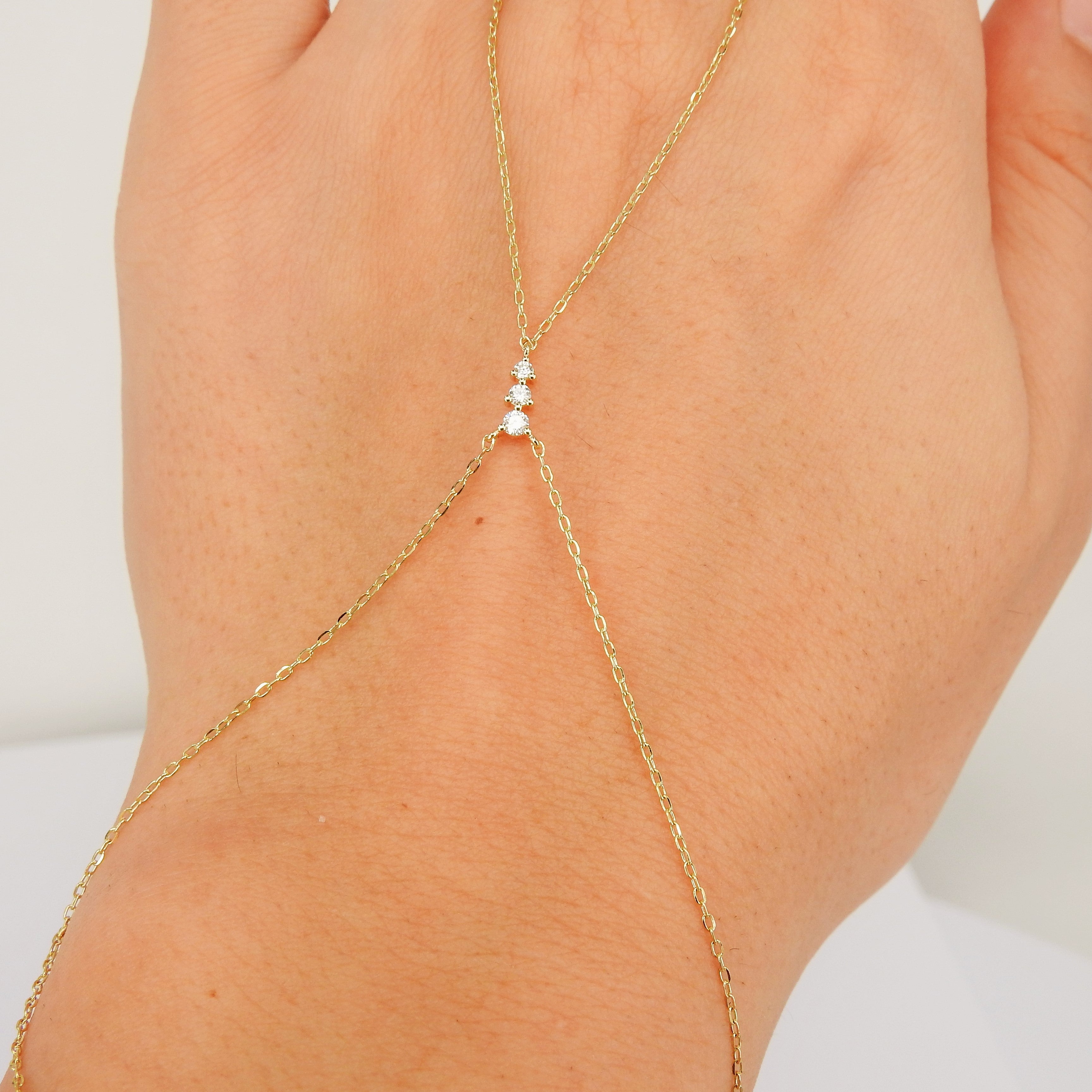 Dainty Diamond Gold Hand Chain – NaturalGemsAtelier